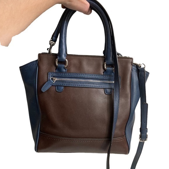 Coach | Bags | Coach Brown Blue Leather Two Way Tote Crossbody Bag ...